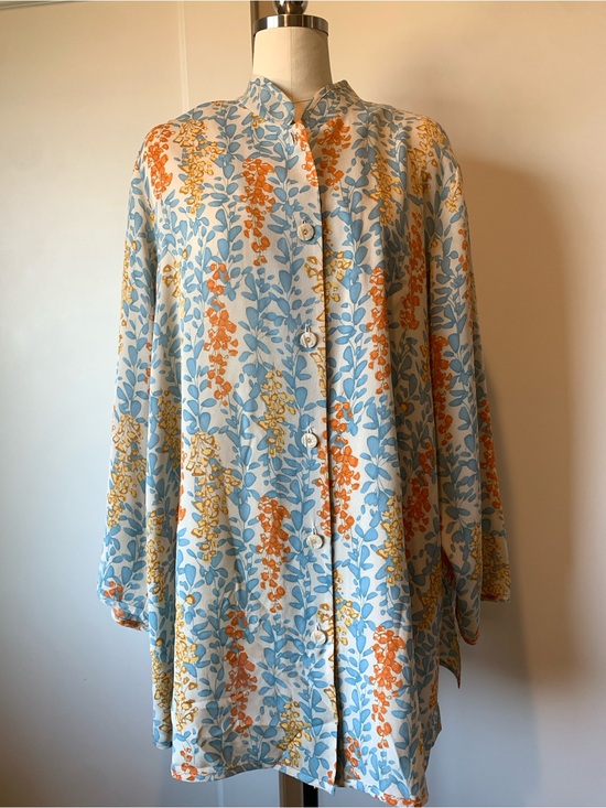 Harari | Tops | Harari Silk Buttonfront Tunic In Light Blue And Orange ...